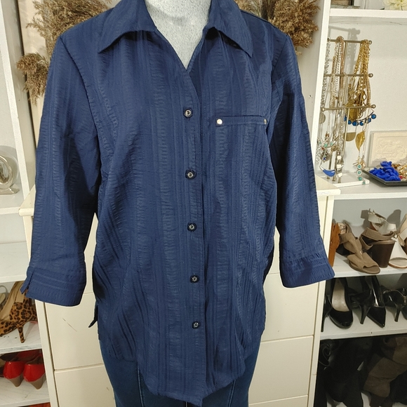 Carrol Reed | Tops | Carroll Reed 34 Sleeve Blouse Dark Blue Size 8 ...